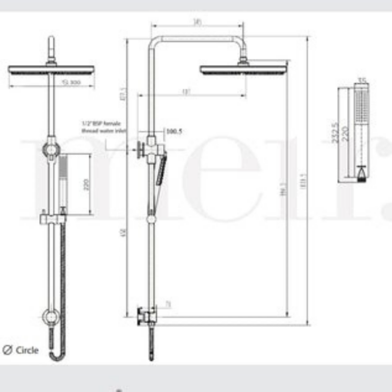 Round Combination Shower Rail 300mm Rose – Versatile & Stylish