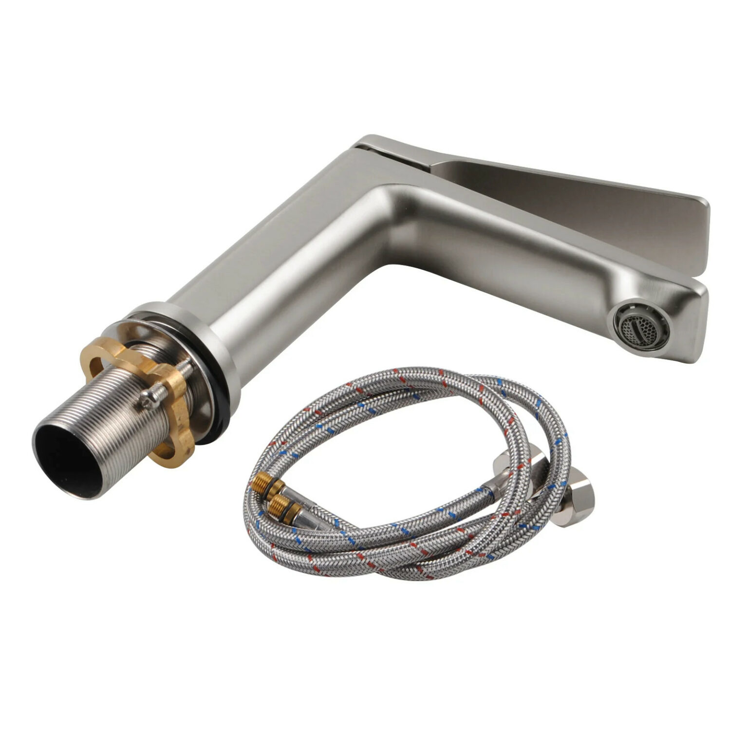 Rushy Brushed Nickel Short Basin Mixer - Elegant Bathroom